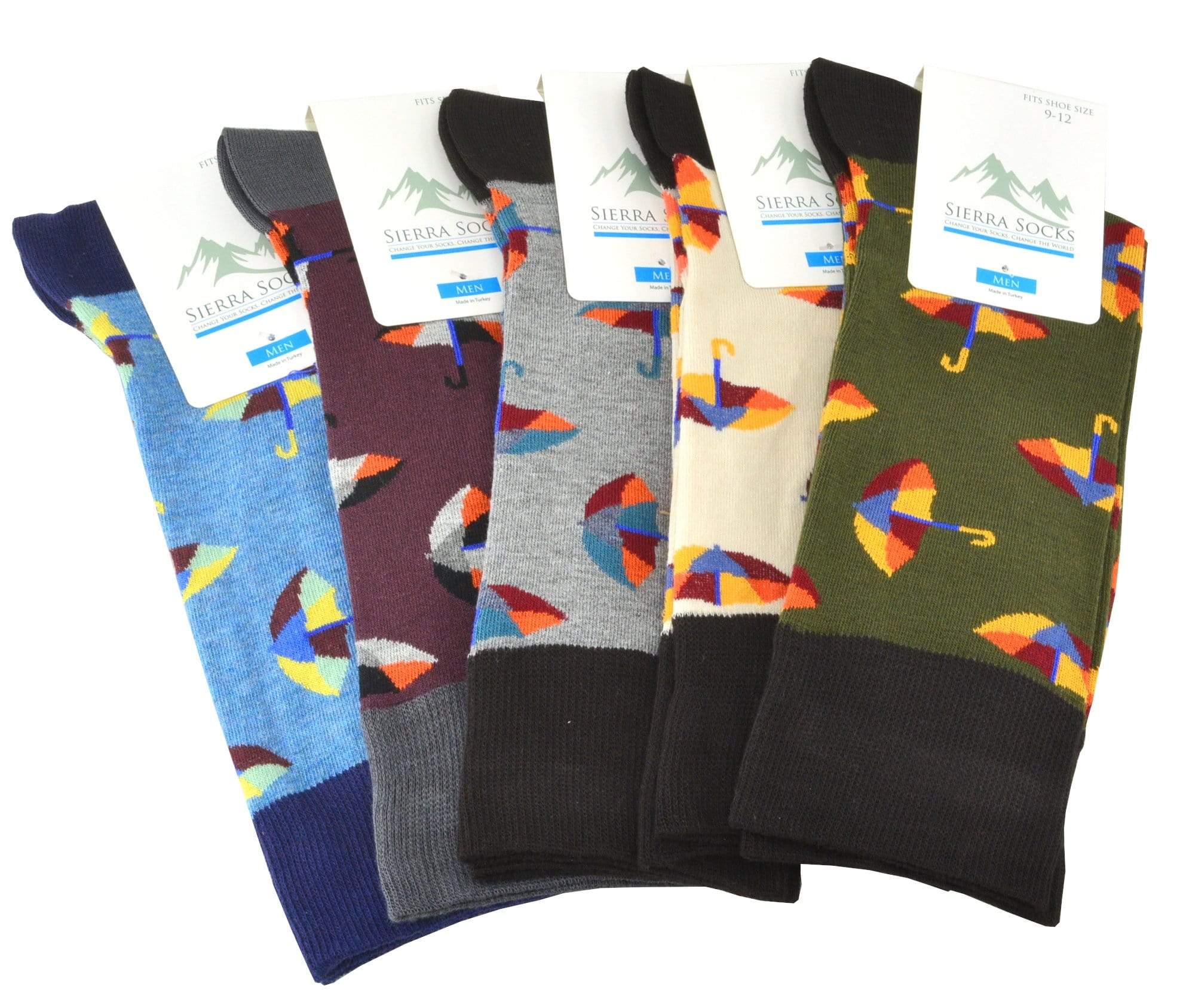 Umbrellas Design Colorful Smooth Toe Men Crew Socks | Sierra Socks