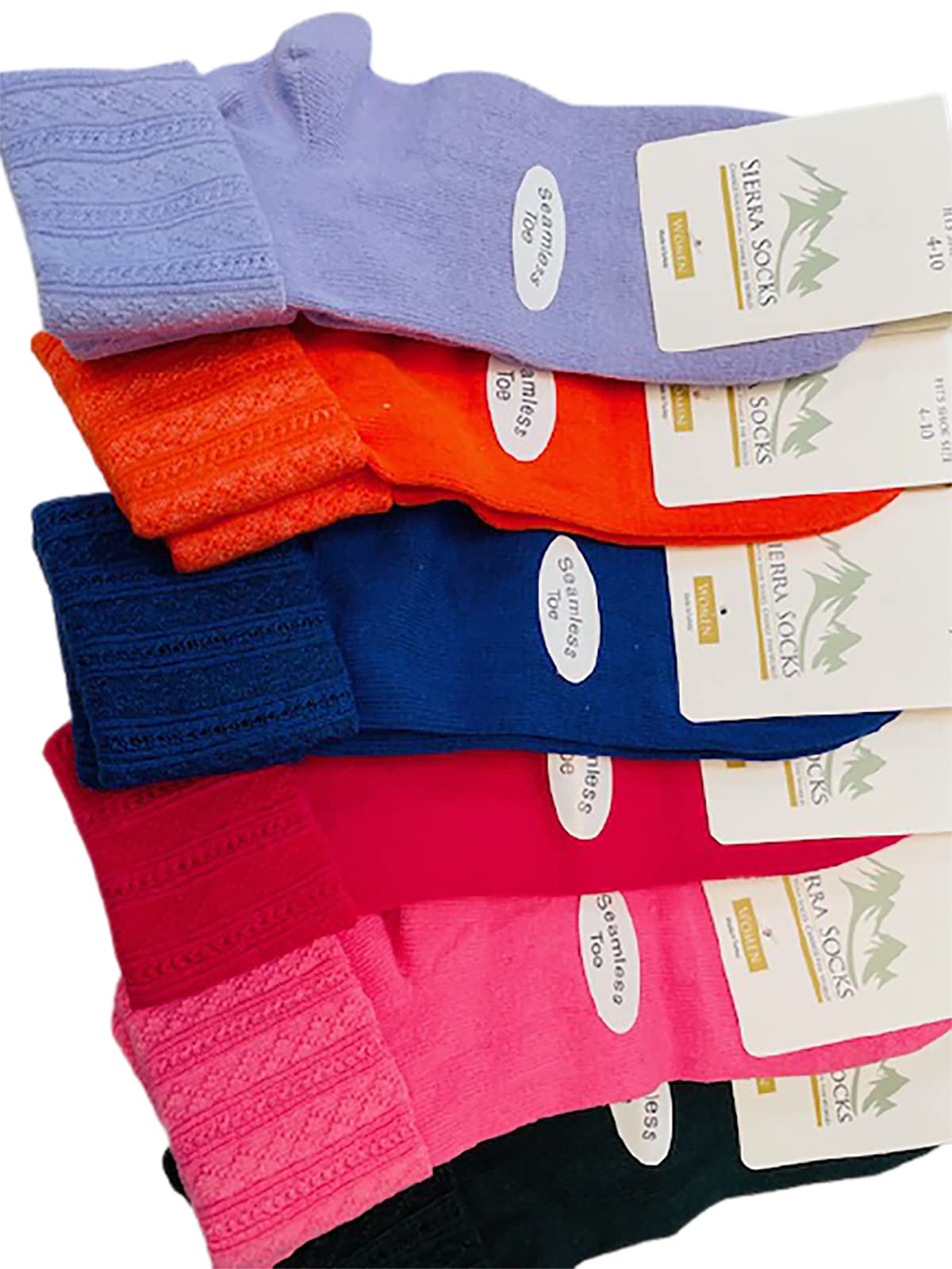 Buy Women Triple Cuff Crew Cotton Colorful Socks 6 Pair Pack Online ...